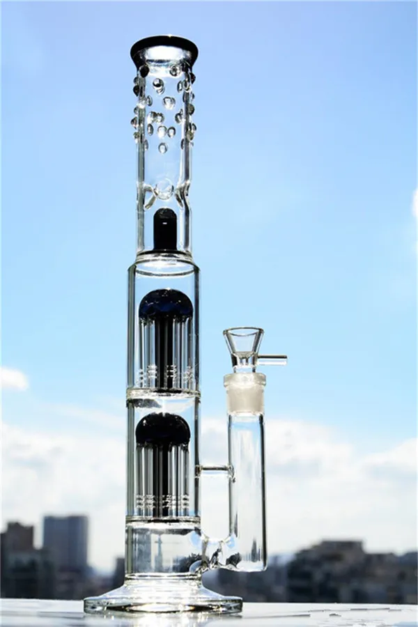 Wholesale Double Arm Tree Perc Glass Bong With Ice Notches And 18mm Joint Barstool Bowl Black ...