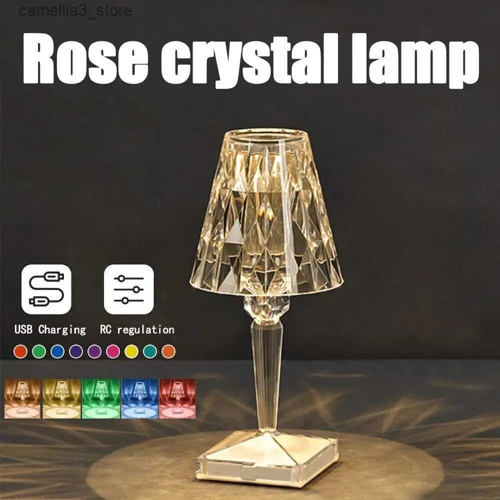 LED Crystal Diamond Table Lamp, Romantic USB Dimmable Bar Desk Light ...