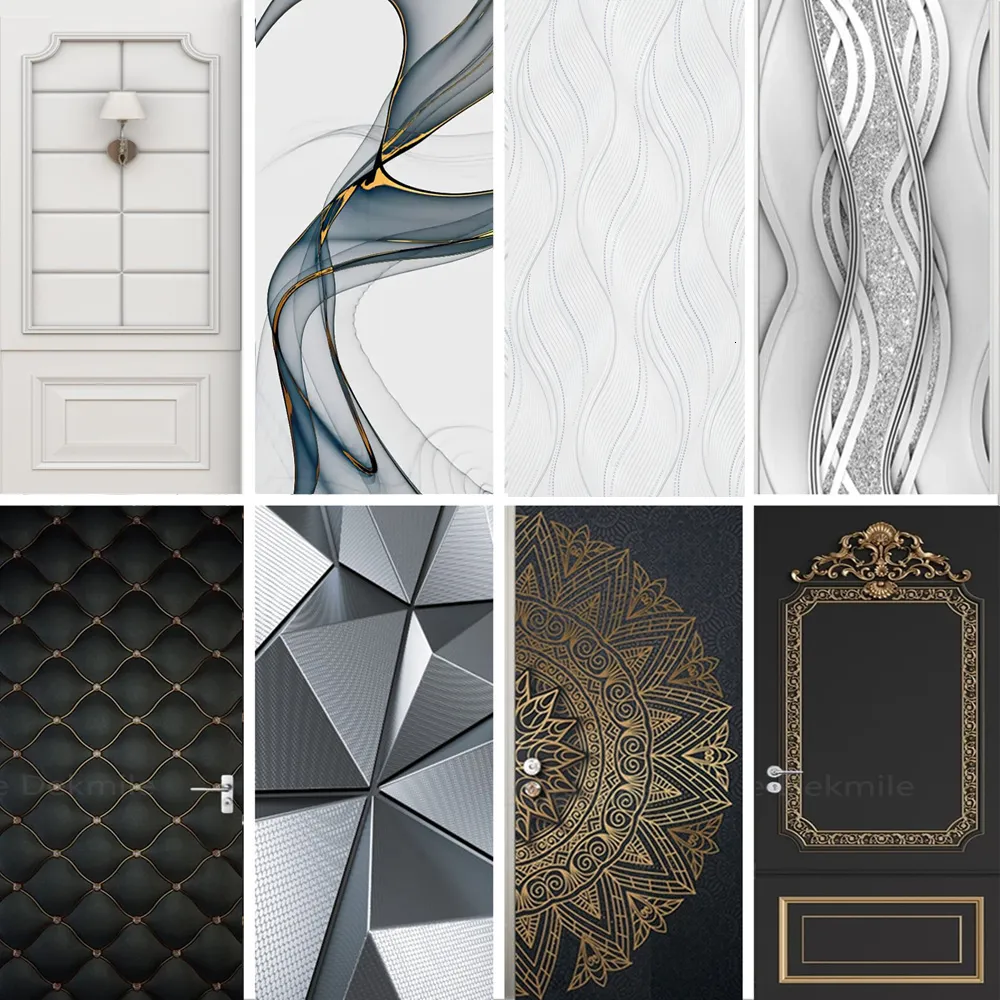 Modern 3D Door Sticker - Abstract Silver Lines Wallpaper, Self-Adhesive ...