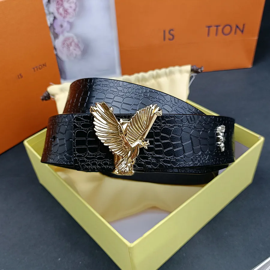 Designer Belt: Luxury Fine Leather Belt with Gold Letters, Classic Bird ...