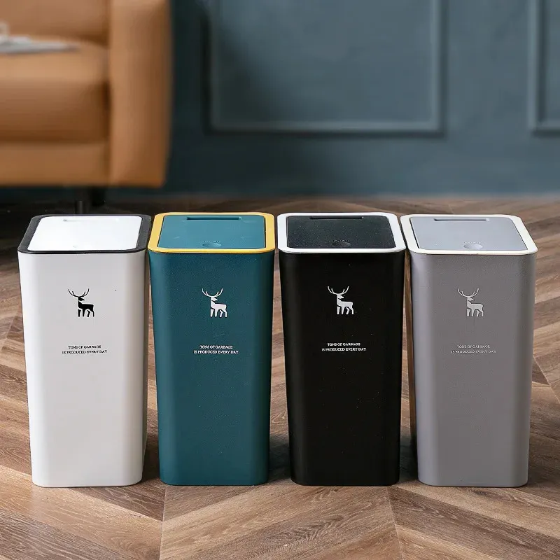 Nordic Style Trash Can - Modern Kitchen Waste Bin with Lid, Press-Type ...