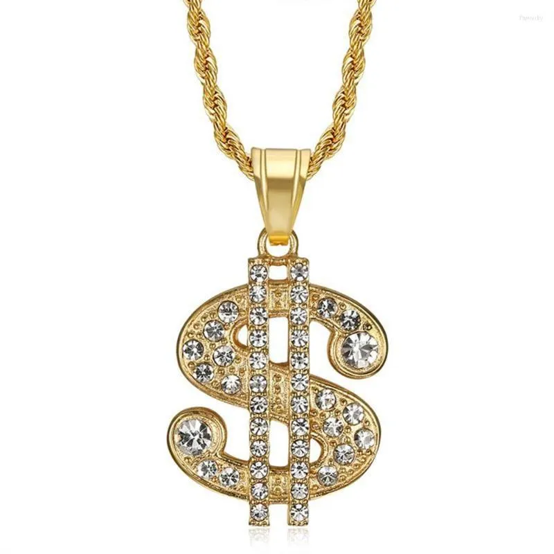 Iced Out Dollar Sign Pendant Necklace - Stainless Steel Gold Chain, Hip ...