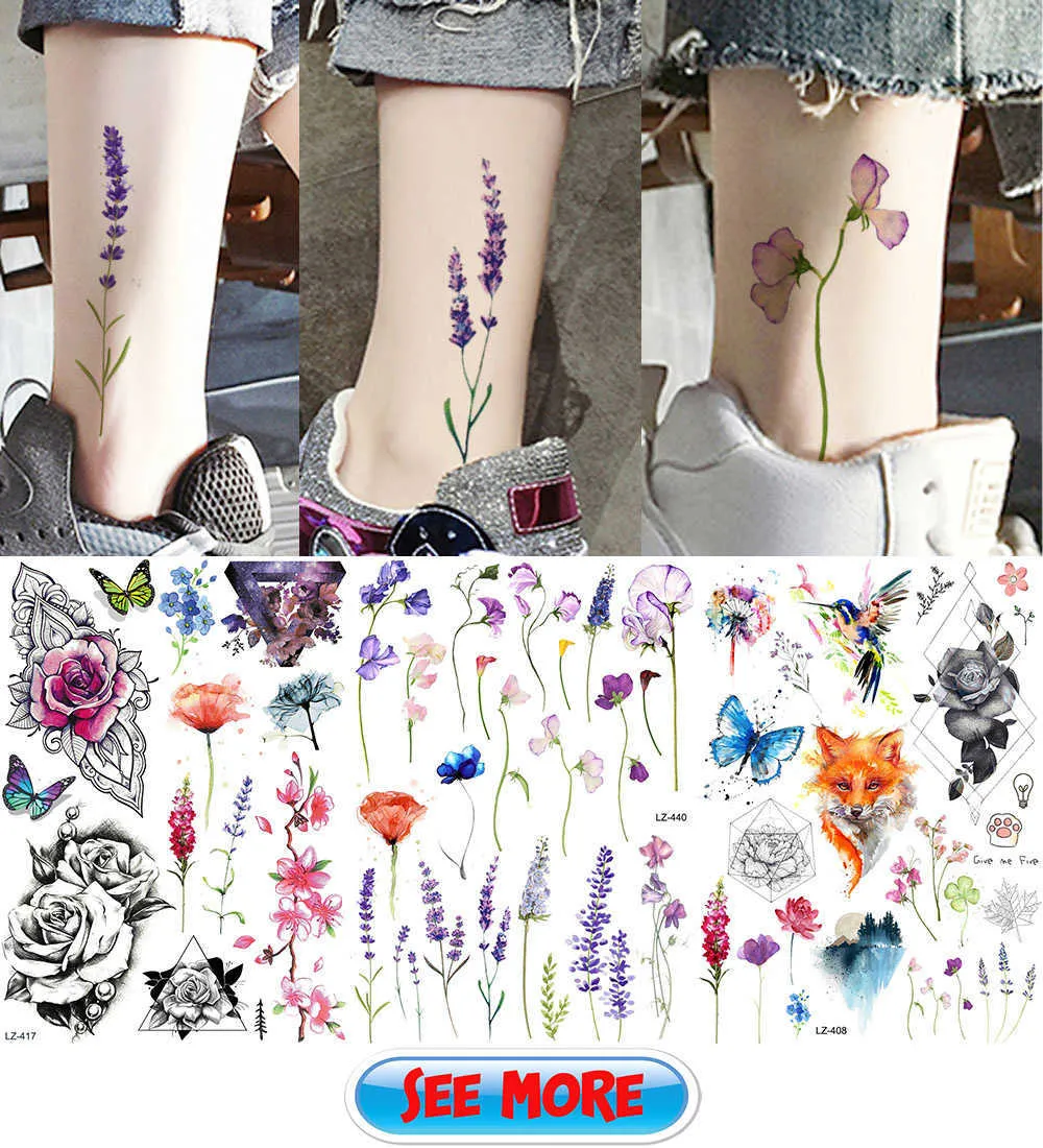 Flower Temporary Tattoos For Women: Realistic Temporary Tattoos With ...