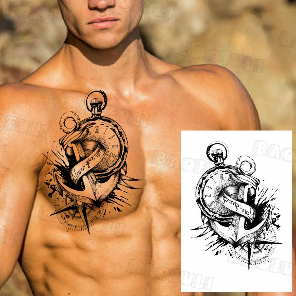 Temporary Tattoos DIY Compass Ship Anchor Temporary Tattoos For Men ...