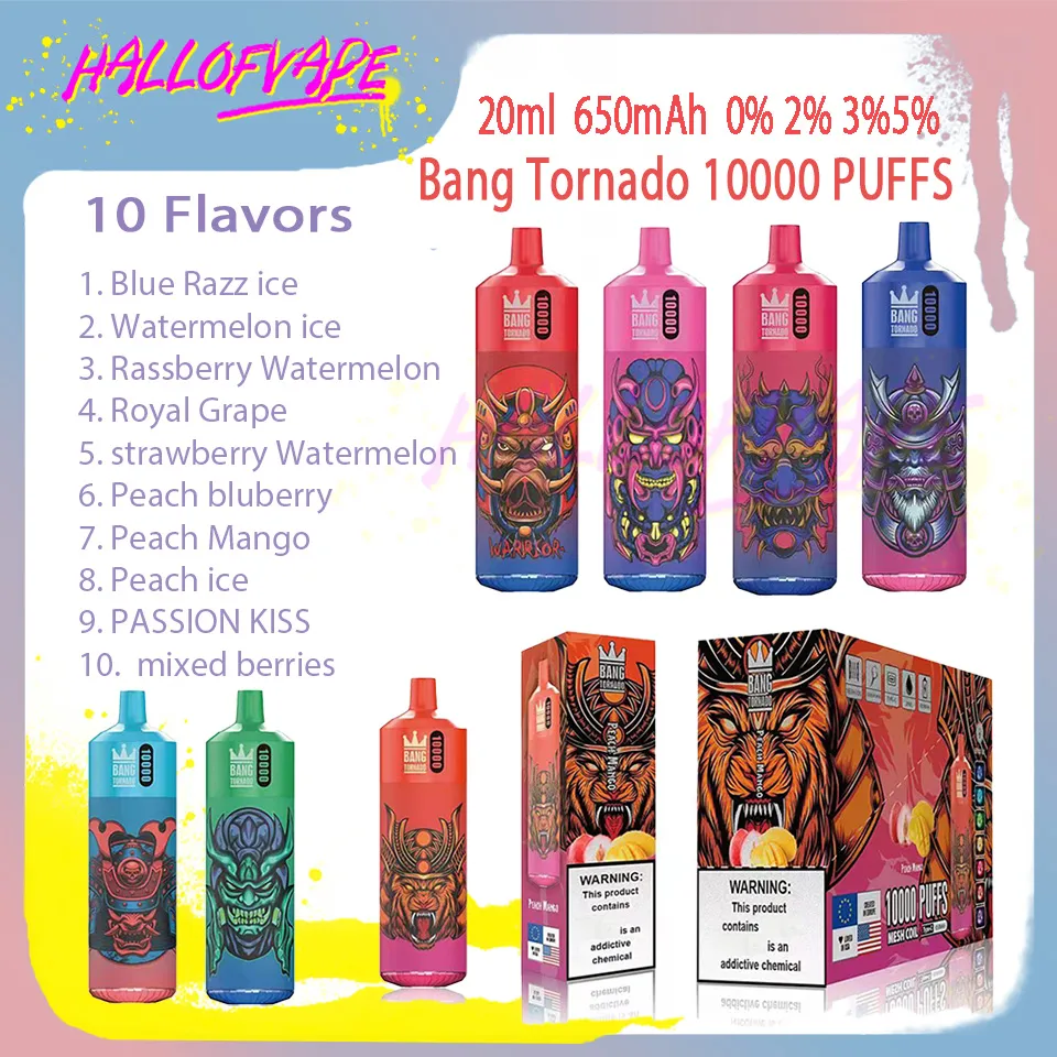 Bang Tornado 10000 Puff Jetable Vape Stylo Maille Bobine 20 Ml Pod