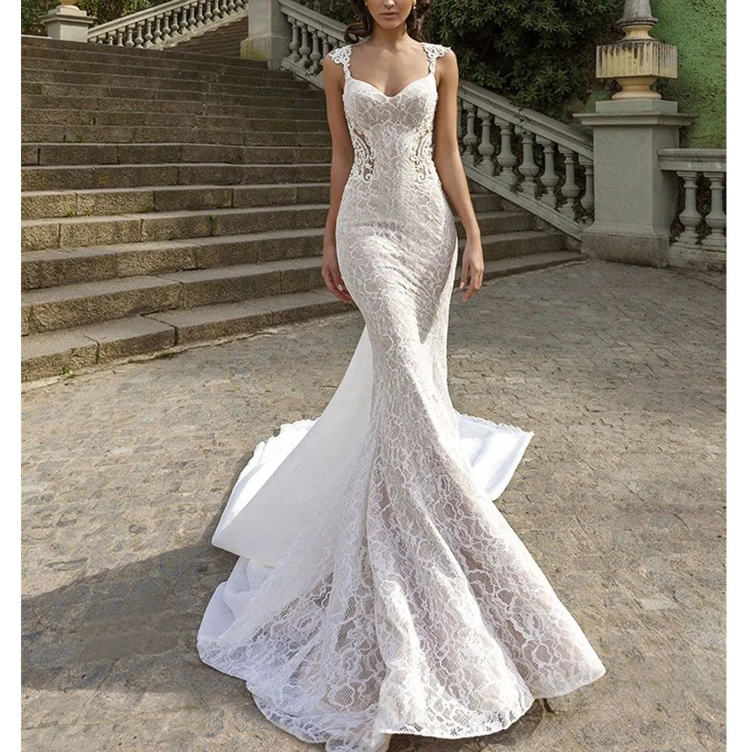Wedding Dresses Bohemian V Neck Sleeveless Lace Appliqued Bridal Gown A ...
