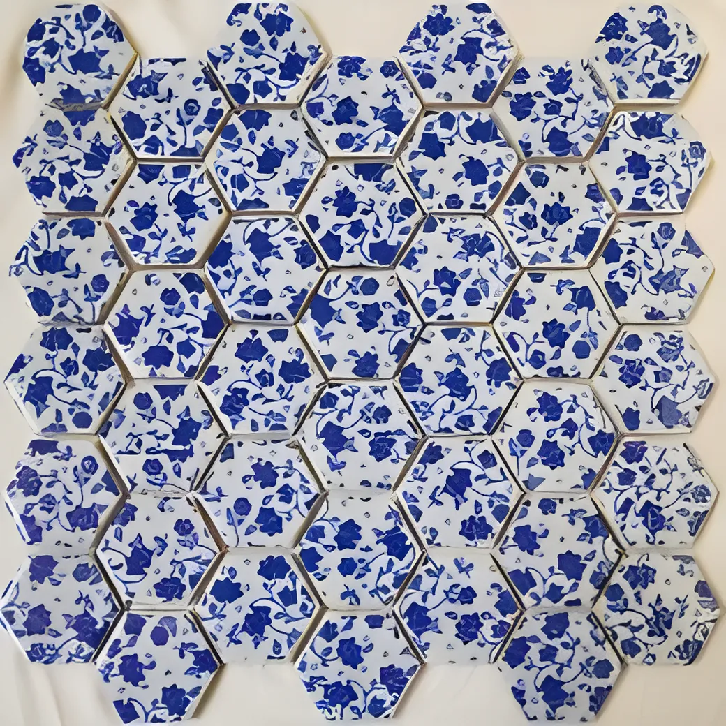 DHgate.com:11 Sheets China Blue Hexagon Ceramic Mosaic Tiles for DIY ...