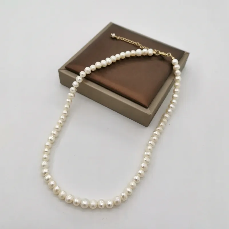 Beaded Necklace: 6mm White Freshwater Pearl Necklace with 14K Gold ...