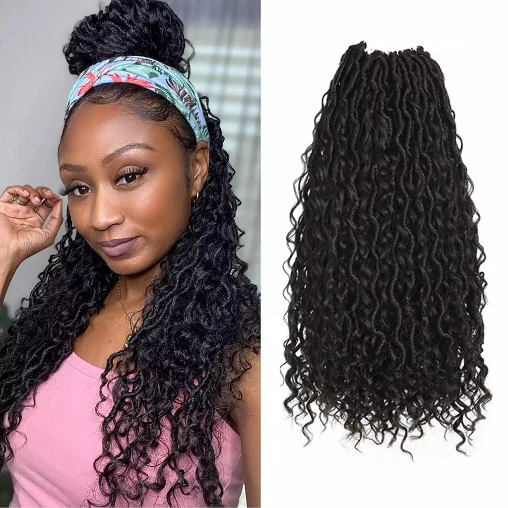 Bohemian Wavy Faux Locs Crochet Hair 18 Inch Goddess Loc With Curly ...