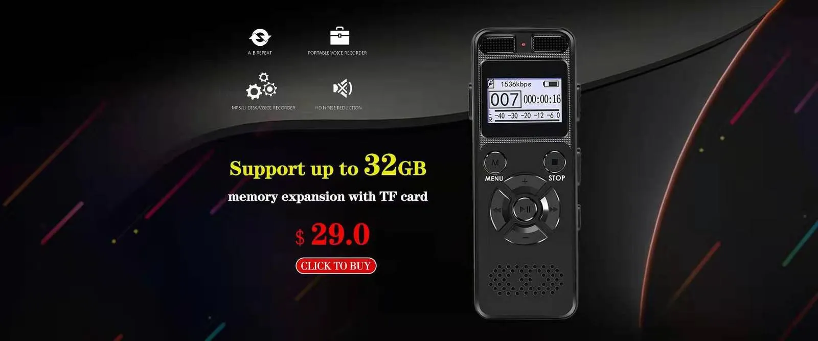 Digital Voice Recorder Noise Reduction Activated MP3 Player USB ...