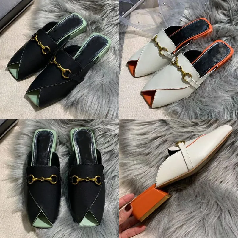Retro Square Toe Fish Mouth Chunky Heeled Ladies Mule Slippers With Box ...