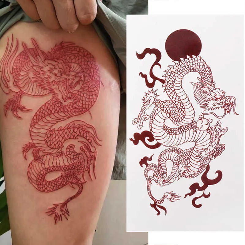 Dragon Temporary Tattoo Waterproof, Large Red Dragon Body Art Decal ...