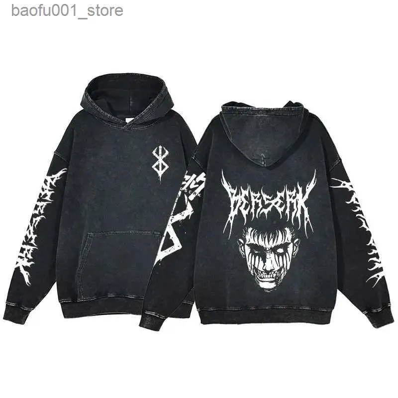 Vintage Berserk Anime Acid Washed Independent Hoodie For Men Vintage Berserk Anime Acid Washed Independent Hoodie For Men