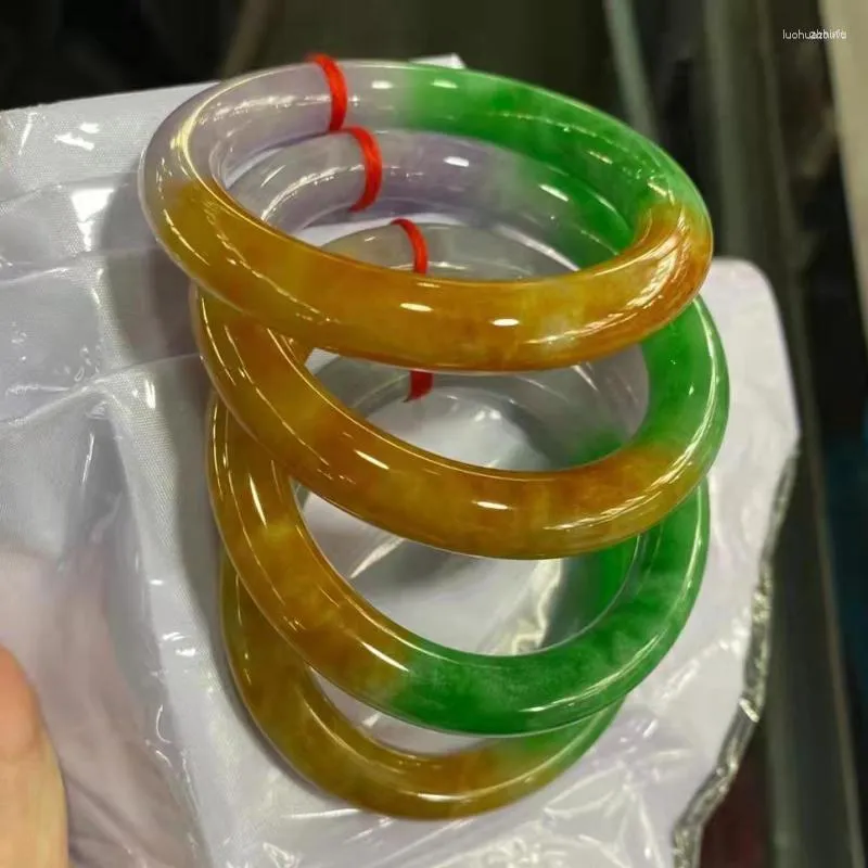 Certified Grade A Burma Jadeite Real Jade Bangle For Women Natural Three Color Healing Jewelry ...