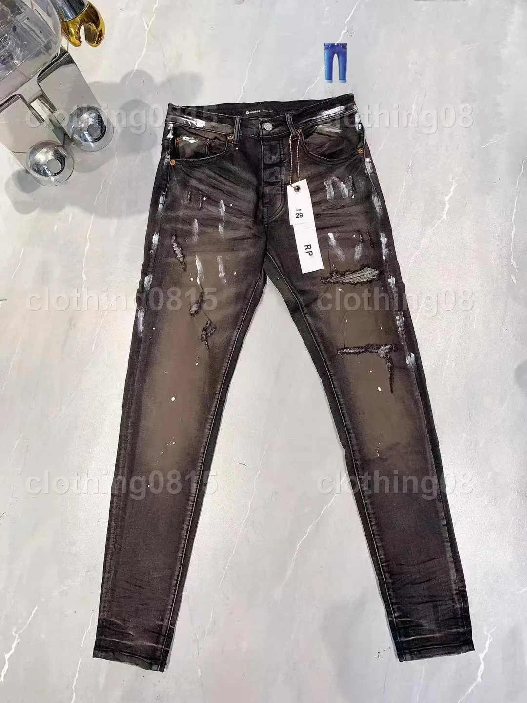 Mens Designer Purple Distressed Jeans Men With Tracked Pockets, Baggy ...