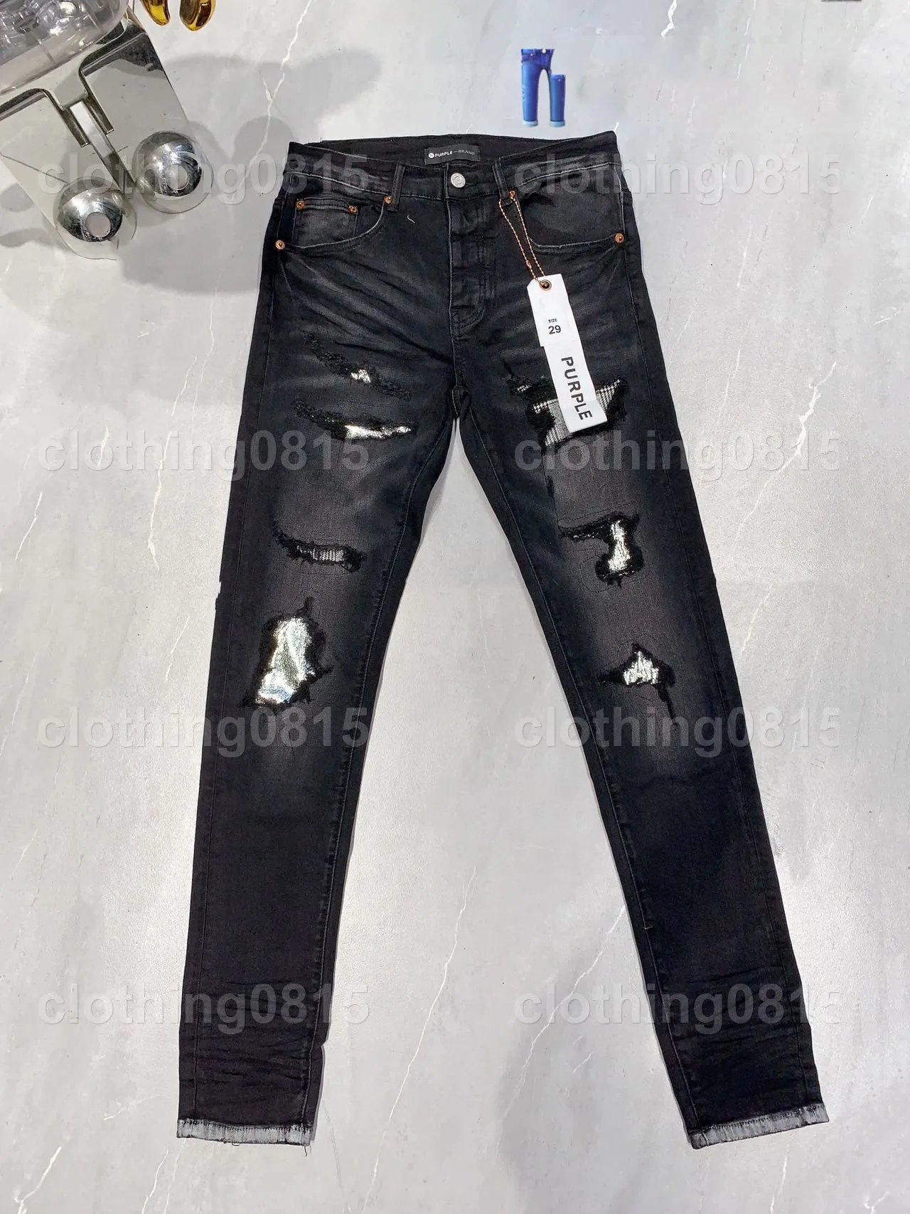 Mens Designer Purple Distressed Jeans Men With Tracked Pockets, Baggy ...