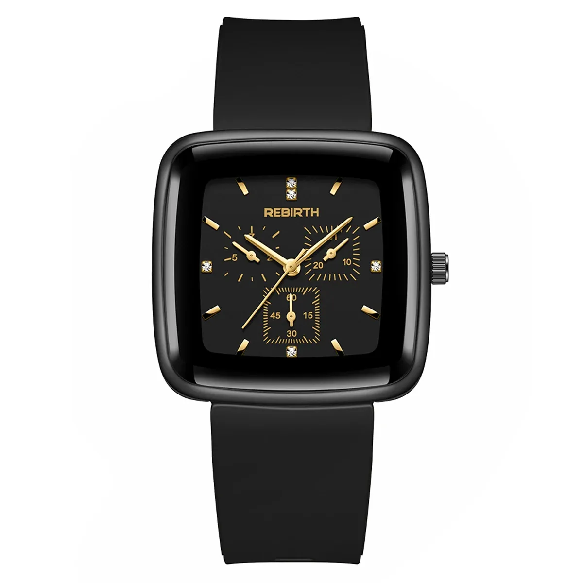 Black Square Watch For Men & Women Waterproof Quartz Leather Strap ...