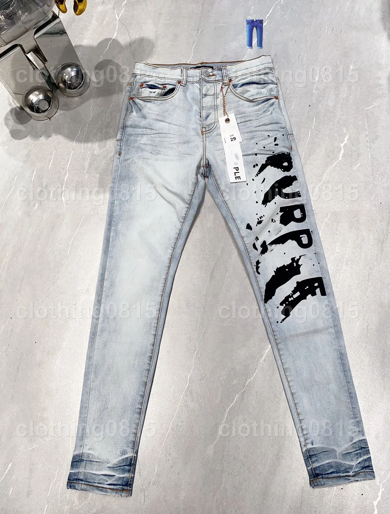 Mens Designer Purple Distressed Jeans Men With Tracked Pockets, Baggy ...