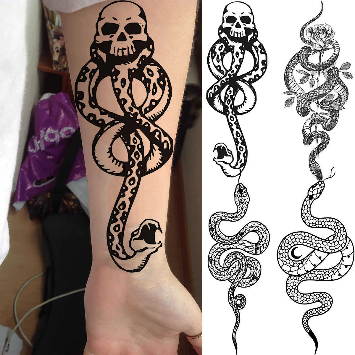 Magic Death Eaters Dark Mark Temporary Tattoos Realistic Mamba Snake ...