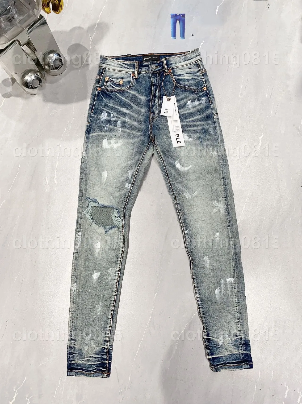 Mens Designer Purple Distressed Jeans Men With Tracked Pockets, Baggy ...