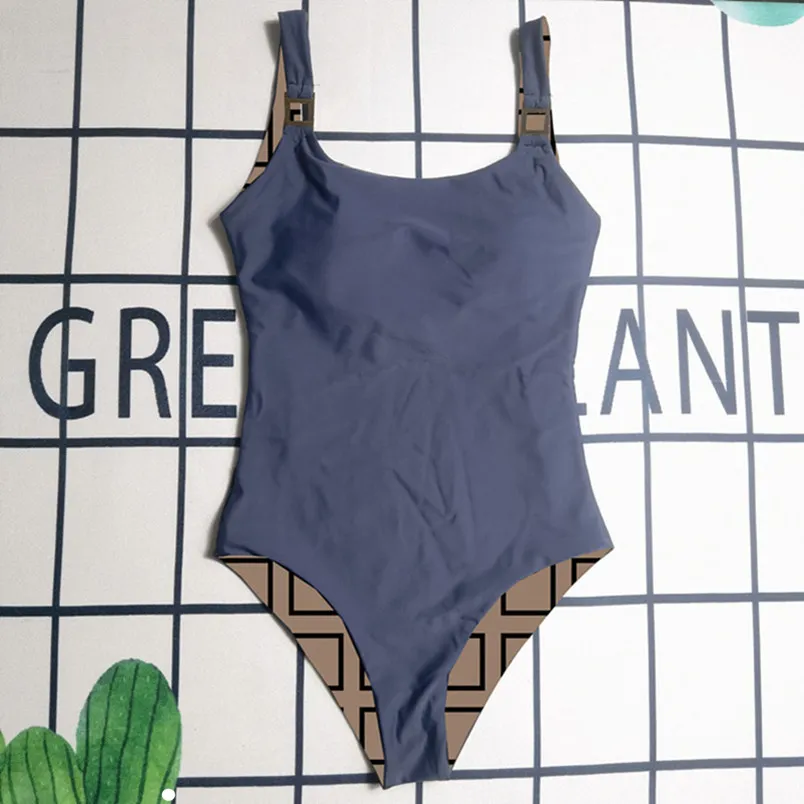 Women One Piece Swimsuit With Pads Black Brown With Letter Push Up ...