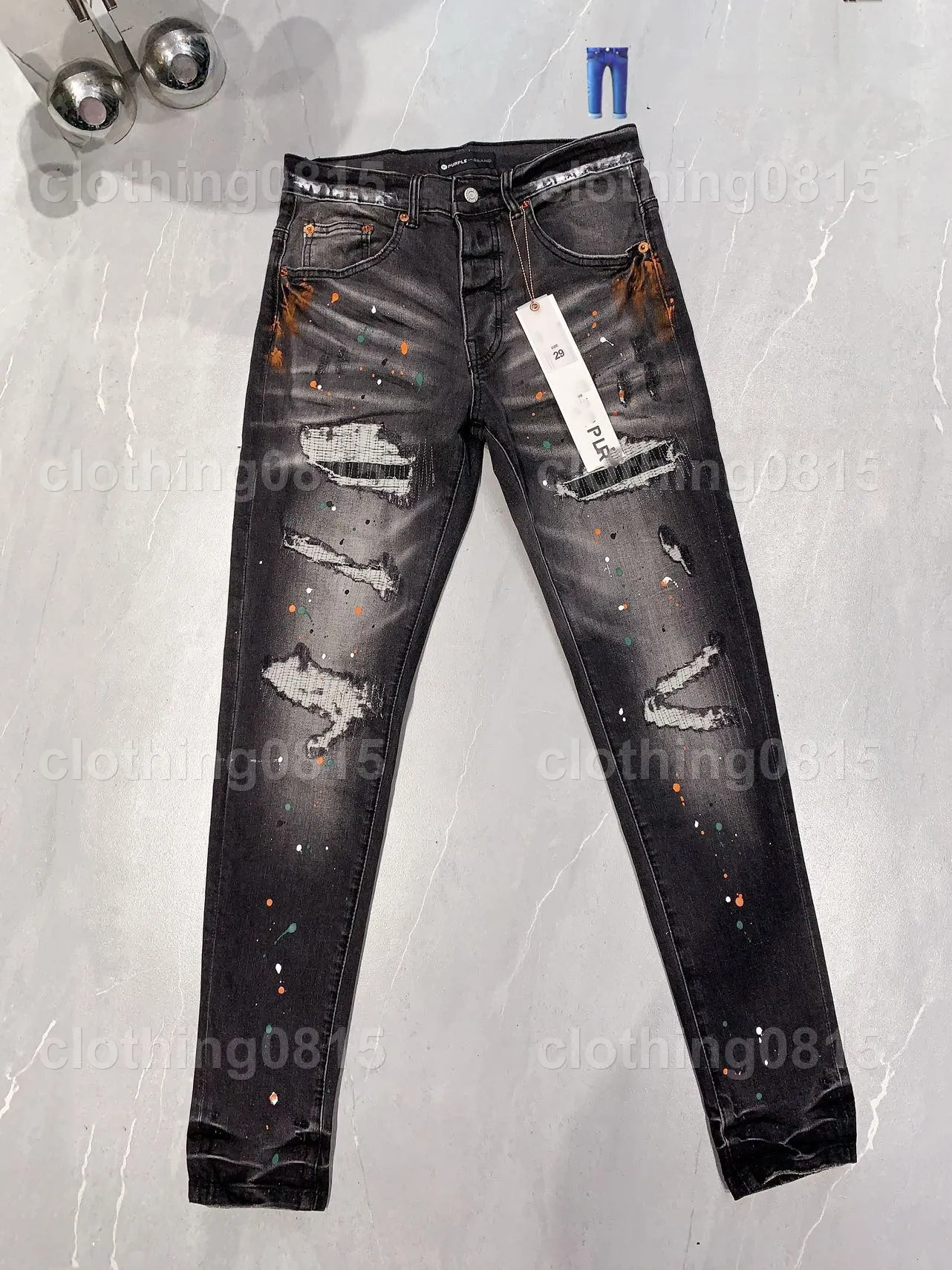 Mens Designer Purple Distressed Jeans Men With Tracked Pockets, Baggy ...