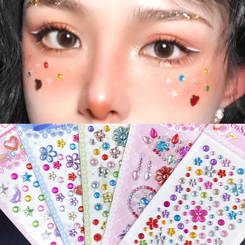 Rhinestone Flower Face Tattoos Set For Facial, Eyebrow, Forehead, And ...