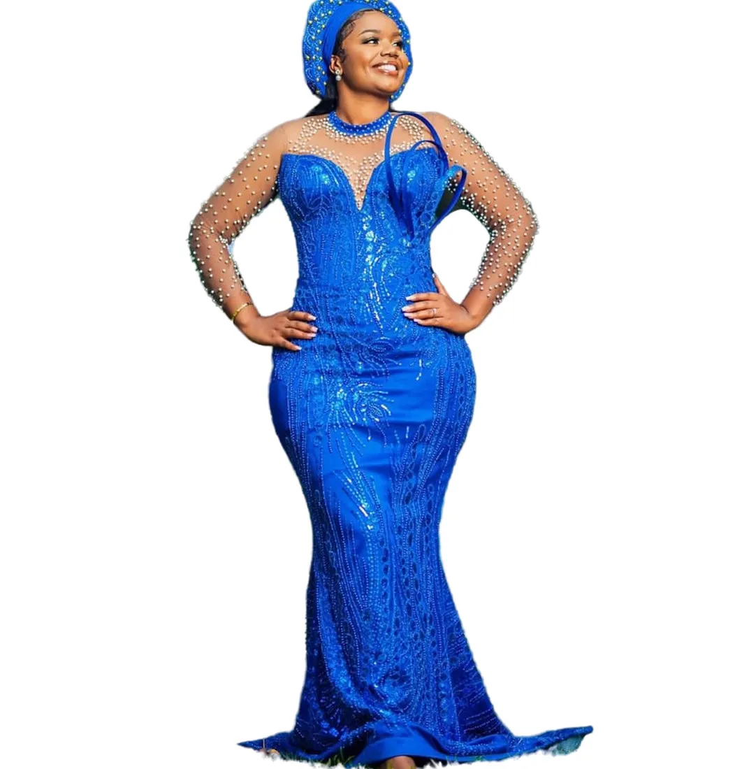 2023 ASO Eso Ebi Royal Royal Blue Mermaid Prom Dress Dressed Sequed ...