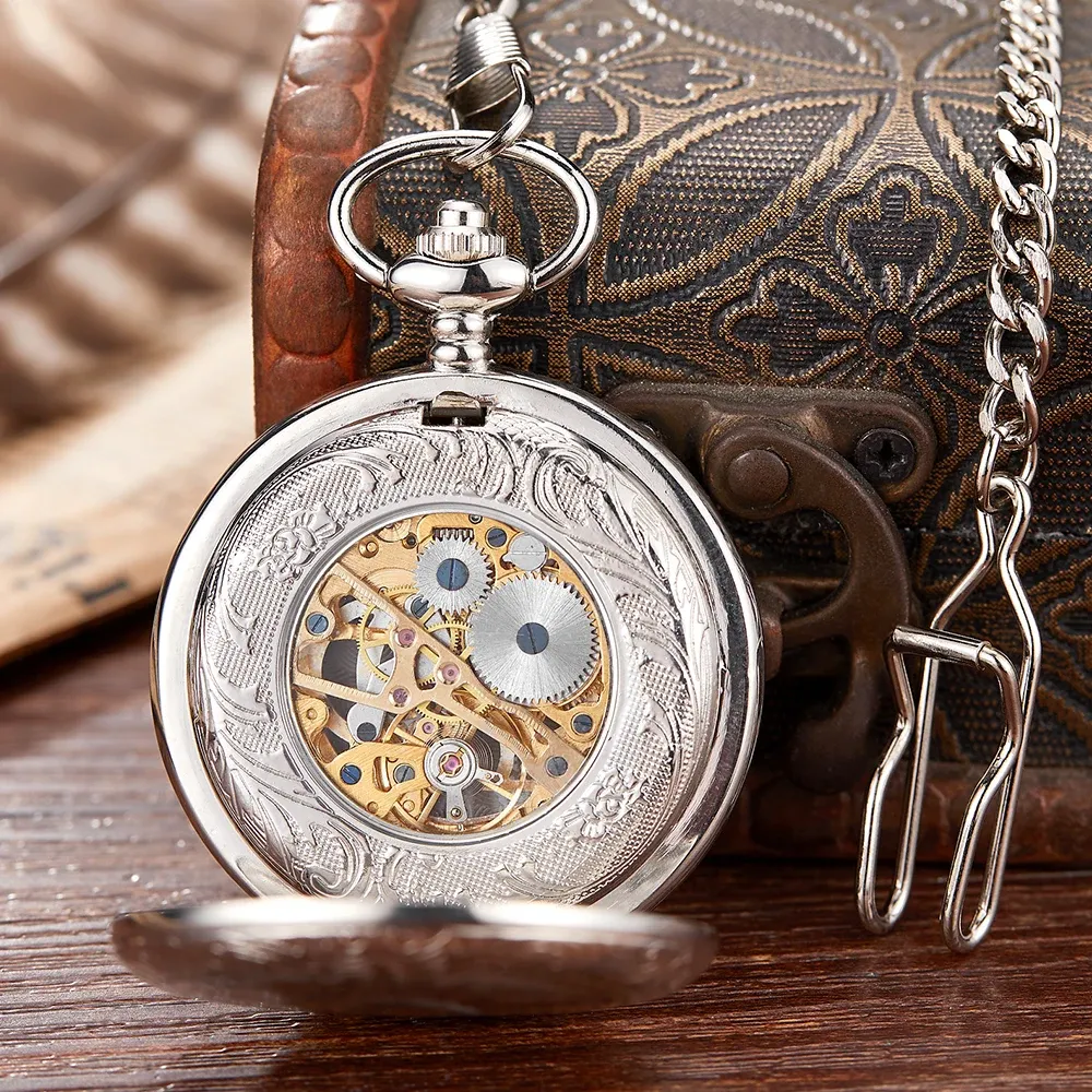 DHgate.com:Mens Unique Flip Pocket Watch with FOB Chain, Skeleton ...