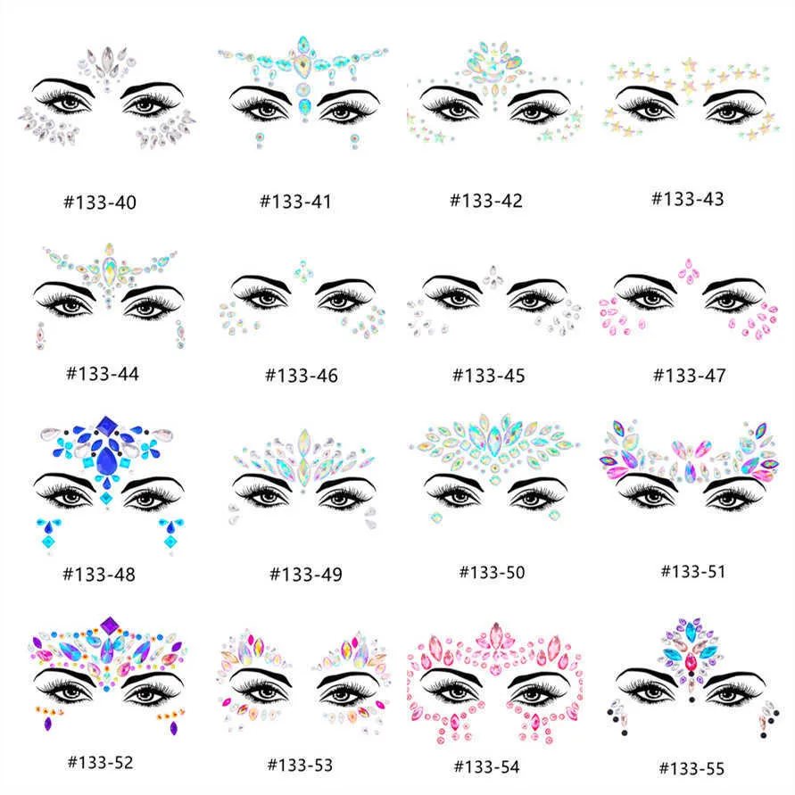 Temporary Tattoos 3D Glitter Face Stickers With Rhinestones Sexy Party ...