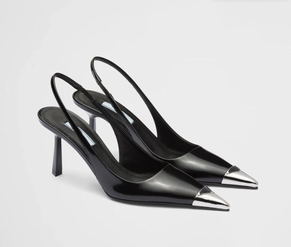 Elegant Women's High Heels: Triangle Brushed Leather Sandals, Slingback ...