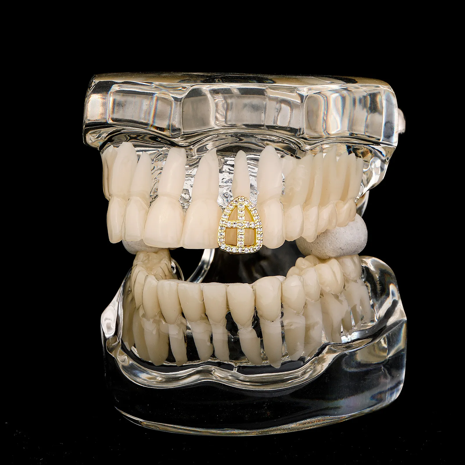 Hip Hop Rapper Dental Teeth Grillz Gold Braces Hollow Out Crucifix ...