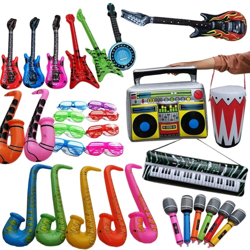 80s Party Decorations Set - Inflatable Guitar, Piano, & Balloons ...