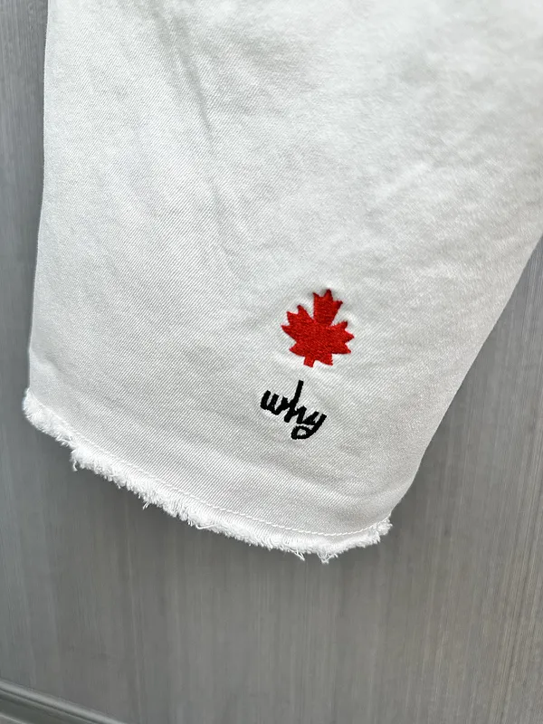 Blue Denim Half-Zip Cotton Shorts for Men with Maple Leaf Design from ...