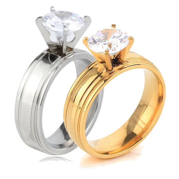 Cubic Zirconia Wedding Band Ring for Women - Titanium Stainless Steel ...