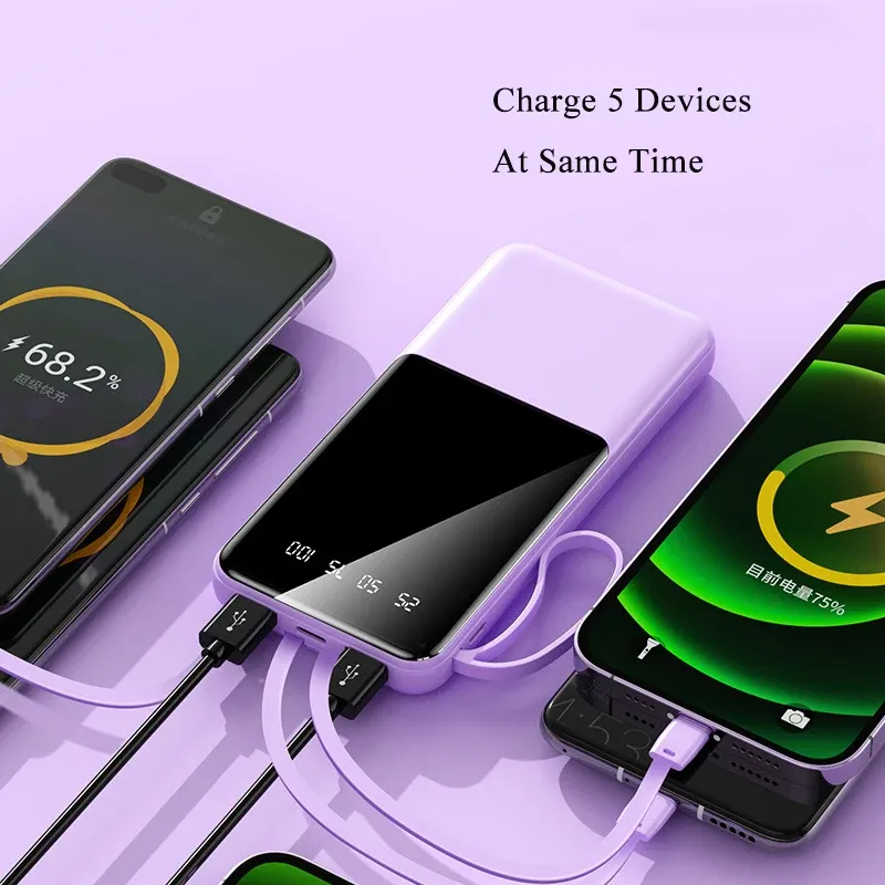 Portable Power Bank 20000mAh: Fast Charging External Battery With Built In Cables, High Capacity ...
