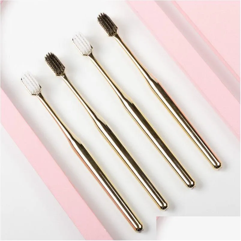 DHgate.com:5Pcs Golden Handle Toothbrush Set, Fashion Soft Bristles ...