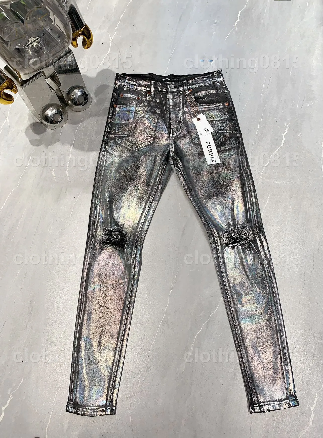 Mens Designer Purple Distressed Jeans Men With Tracked Pockets, Baggy ...