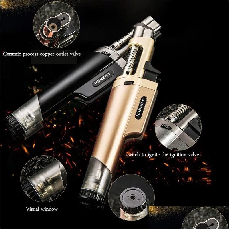 Lighters Gas Lighter Cigar Refillable Butane Torch Windproof Jet Flame ...
