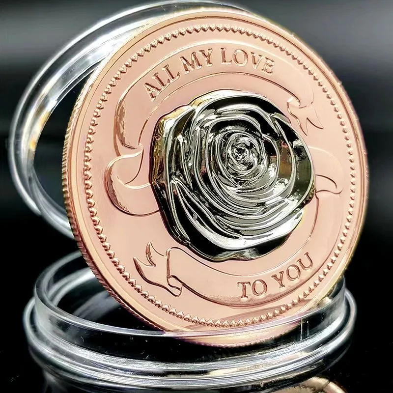 Love Token: Rose Gold & Silver Commemorative Coin - 3D Rose Relief ...