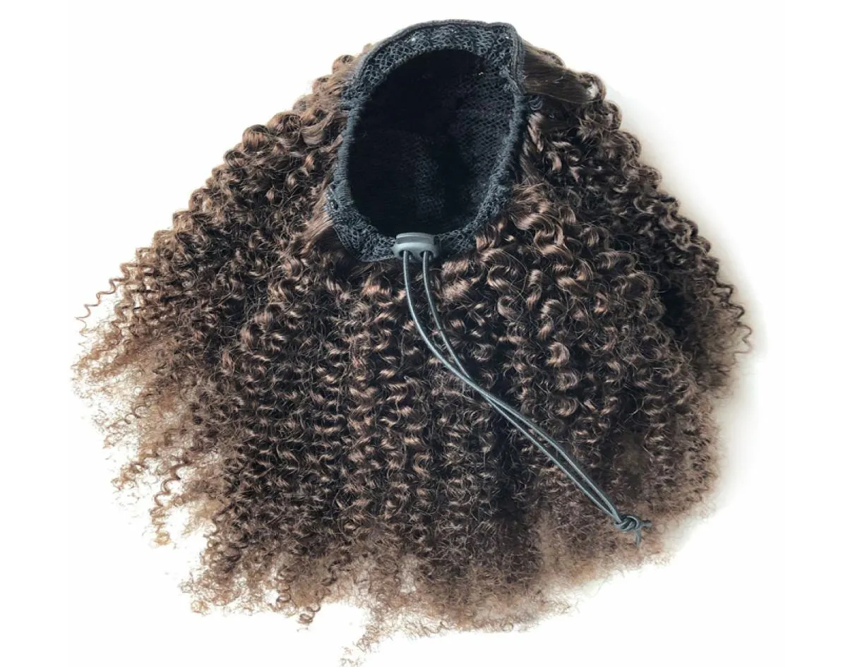 Afro Kinky Curly Ponytail For Black Women Natural Black Remy Hair Clip In Ponytails Drawstring ...
