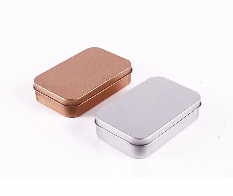 Metal Storage Case Organizer Rectangular Glossy Silver Gold Tin Box for ...