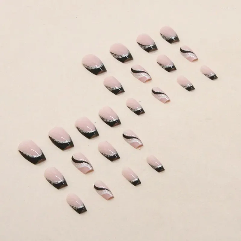 DHgate.com:False Nails Wedding Fashionable Black Glitter Fake Adhesive ...
