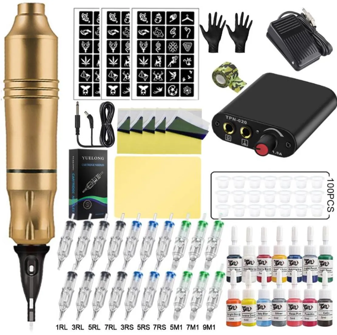 Complete Tattoo Kit: Rotary Tattoo Machine Pen with Power Supply & 20 ...