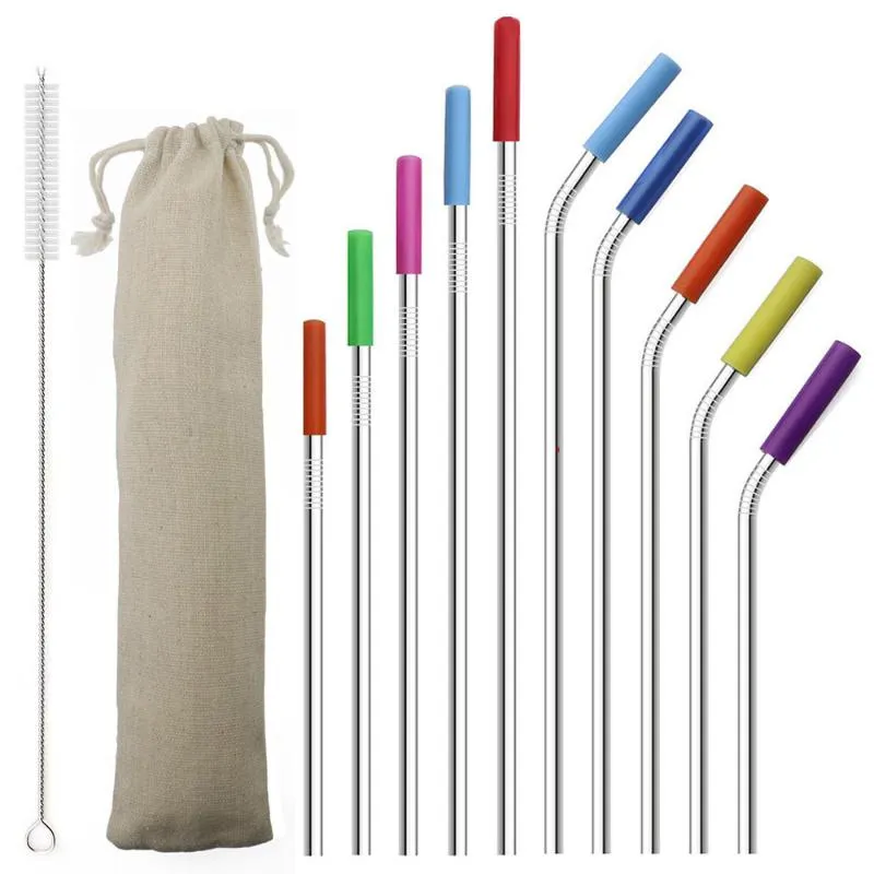 Rainbow Stainless Steel Straws Straw Bent 304 Metal Silver Straight ...