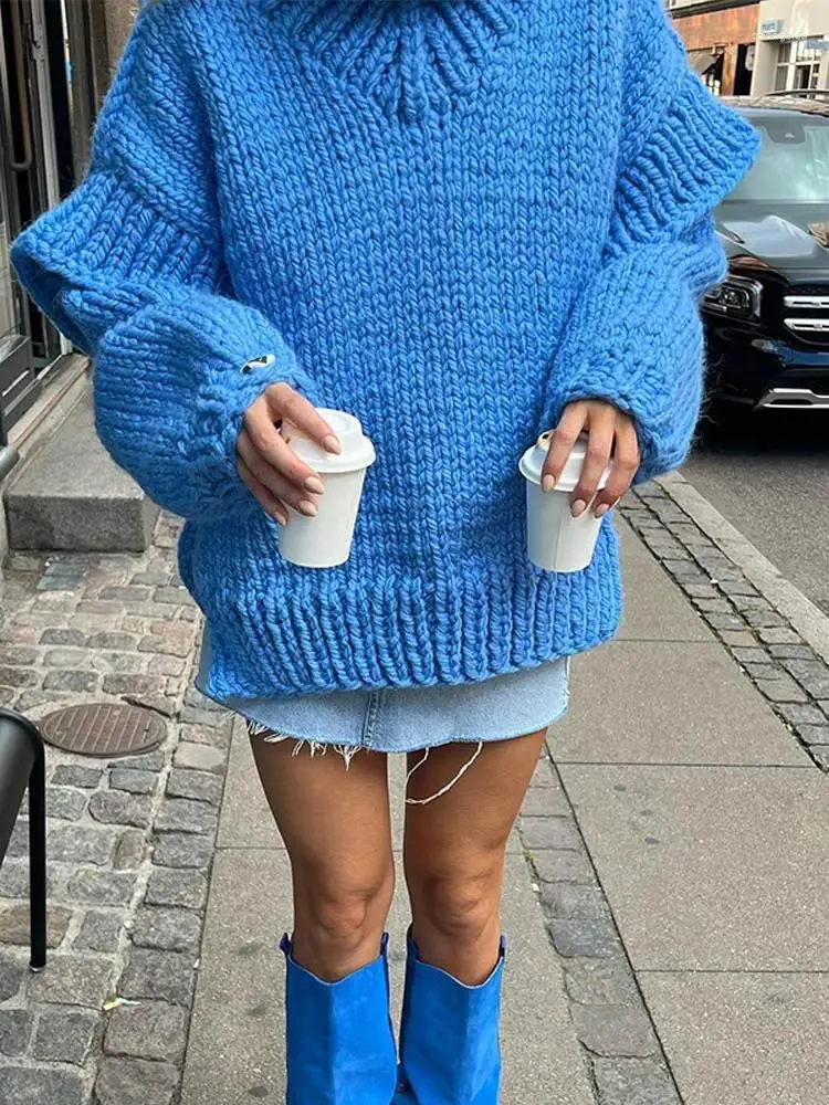 Women s Oversized Knit Pullover Sweater with Turtleneck and Long ...