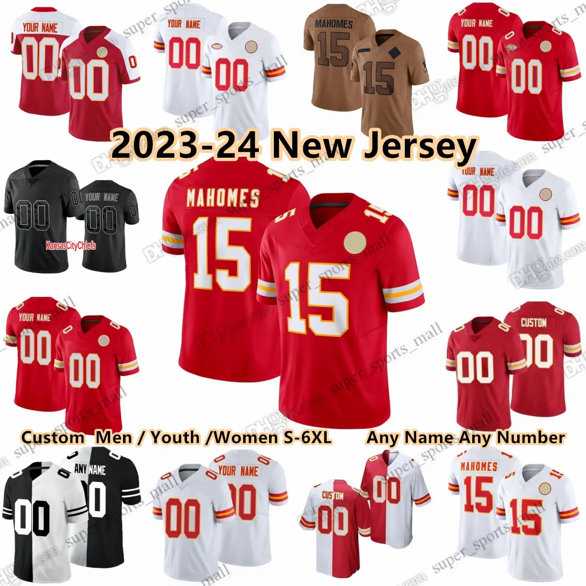 Custom Football Jersey DIY 15 Patrick Mahomes 2023 24 10 Isiah Pacheco ...
