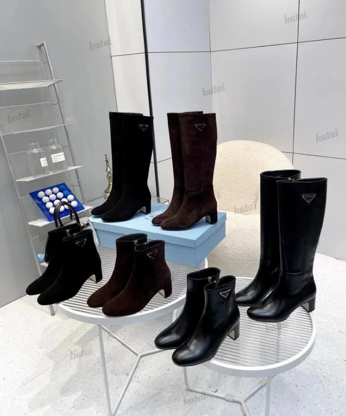 Designer Leather Knee High Boots Luxury Women Boot Triangle Pattern ...