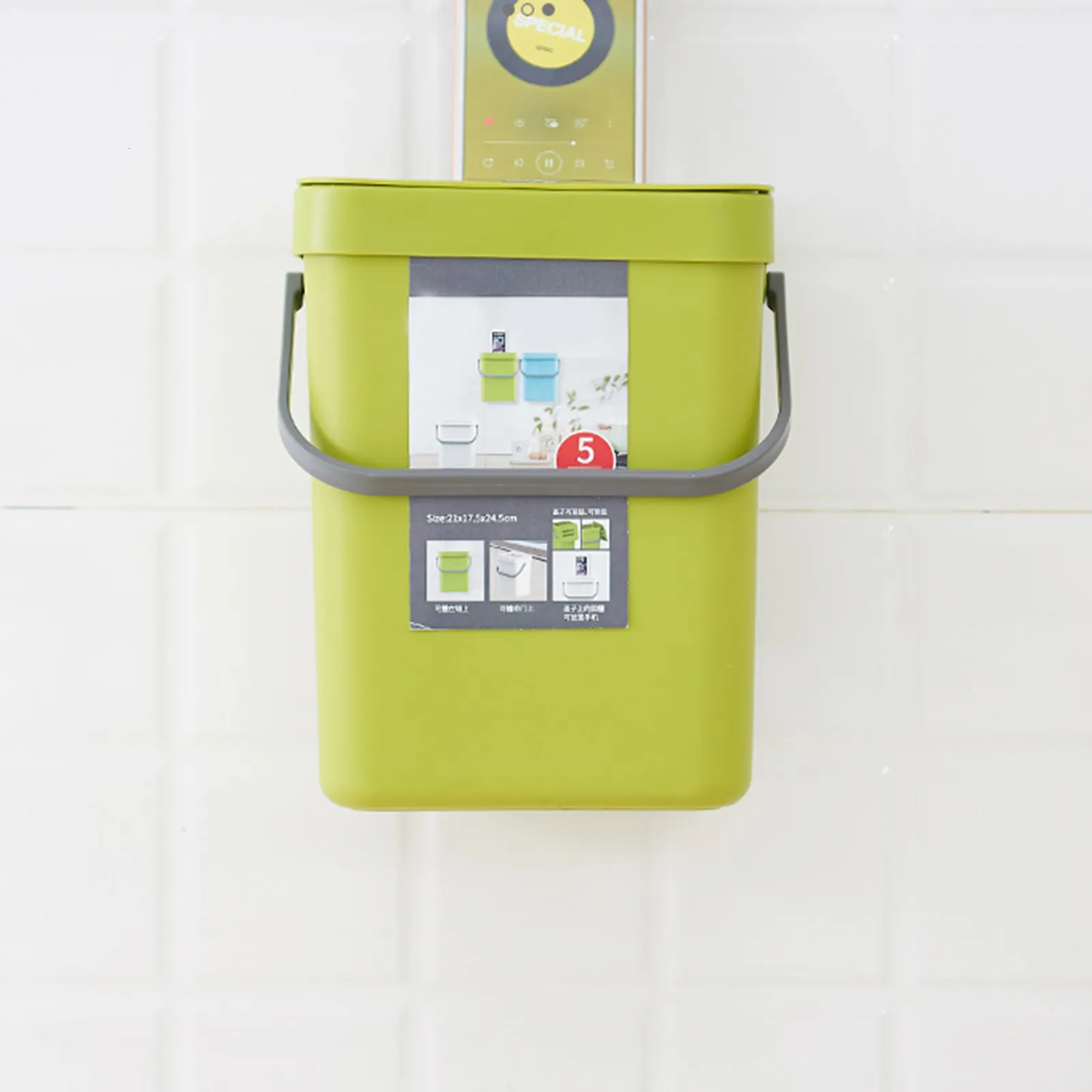 Waste Bin Wall-Mounted Folding Garbage Cabinet Door Hanging Garbage Bin ...