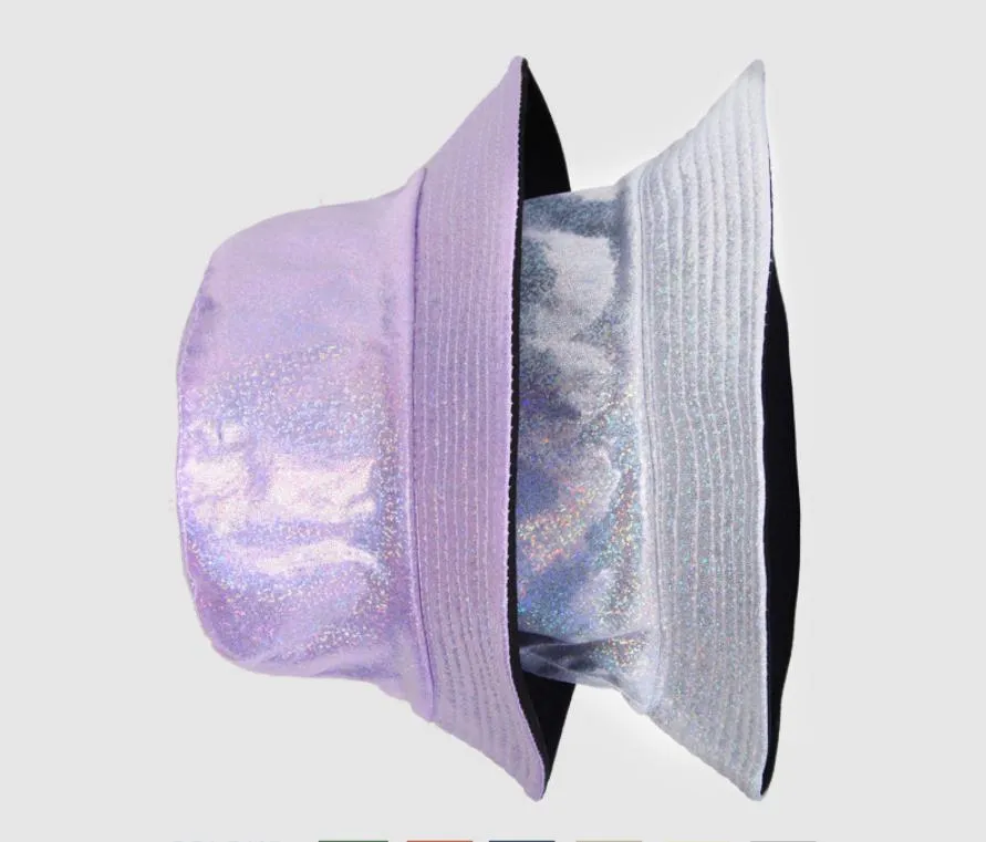 Sparkling PU Leather Laser Glitter Bucket Hat For Raves, Parties, And ...